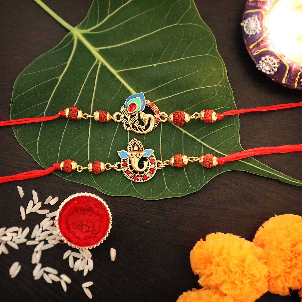 TIED RIBBONS Set of 2 Bhai Dooj Rakhi for Brother with Gift Set | Rakhi for Bhaiya | Mini Card | Tikka Bhai Dooj - Raksha bandhan Rakhi Bracelet for Brother Rakhi 2 Set | Bhai Dooj Roli Rakhi Thread