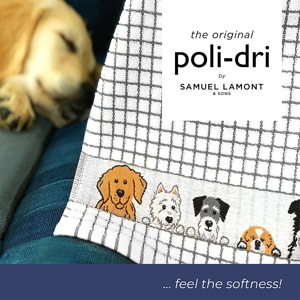 Samuel Lamont Poli-dri Jacquard Towel White with Brown and DOGS trim