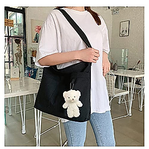 SPORTBANG Canvas Tote Bag for Women,Canvas Crossbody Cute Tote Bag Aesthetic Student Handbags Casual Shopping Work Travel Bag (Black#2, One Size)