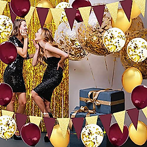 Graduation Party Decorations 2023 Maroon Gold/Burgundy Gold Balloons 30pcs/ Maroon Graduation Party Burgundy Gold Birthday Party Decorations/Fall Bridal Shower Decorations/Triangle Banners