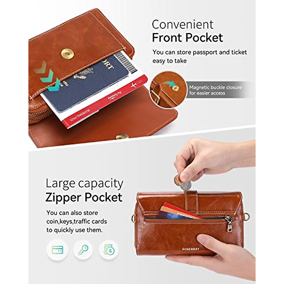 SIIHENRRY Small Crossbody Shoulder Bag for Women Multi Card Case Genuine Leather Cellphone Purse Passport Wallet