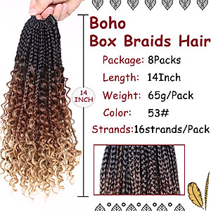 Beverlee Goddess Box Braids Crochet Hair 14 Inch Boho Box Braids 8 Packs Crochet Hair Bohemian Box Braids Crochet Braids Box Braids Curly Ends Messy Pre-looped Synthetic Curly Crochet Hair for Women