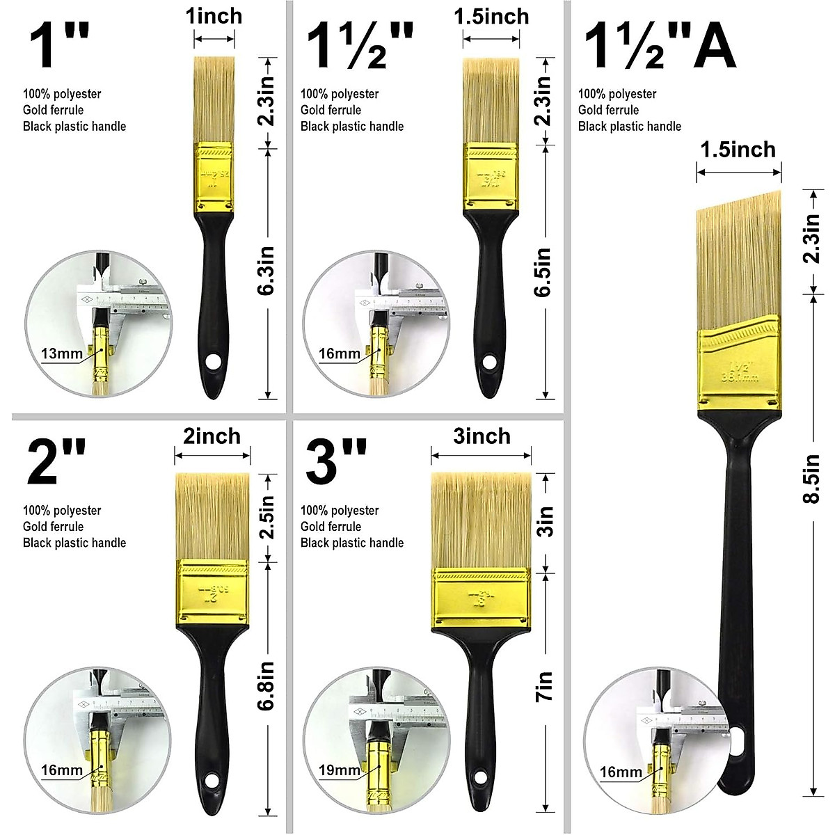 Great Andrew Paint Brushes, 30 PCS Great Value Multi use(3" 2" 1.5" 1" Flat &1.5" Angled) Paint Brush Pack, Paint Brushes Set for Home Furniture Fences and Wall Trim