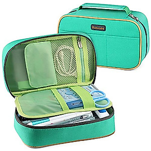 Homecube Pencil Case Big Capacity Storage Pen Bag Makeup Pouch Zippered Students Stationery Bag with Outer Pockets and Handle- 8.23x5.12x3.15"- Green