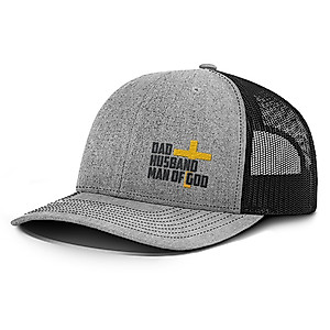 Dad Husband Man of God Cross Christian Trucker Hat - Adjustable Fit Snapback Hat - Breathable Mesh Side for Casual Wear - Running Workout & Outdoor Activities All Seasons - Baseball Cap Women and Men