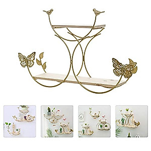 Cabilock Iron Wall-Mounted Stoarge Rack Sundries Holder Nordic Wall Shelf Display Rack Storage Shelf for Bedroom Living Room Dining Room Decoration Supplies (Golden)