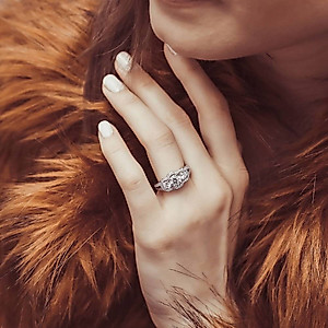 BERRICLE Sterling Silver 3-Stone Wedding Engagement Rings Round Cubic Zirconia CZ Split Shank Ring for Women, Rhodium Plated Size 8