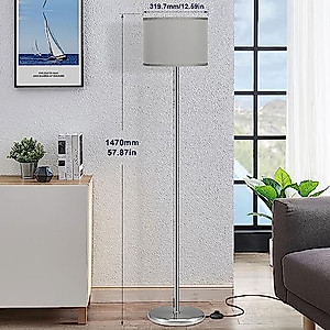 Ambimall Modern Silver Floor Lamp - Tall Lamp for Living Room, Bedroom, Office, Dining Room - Grey Shade (No Bulb)