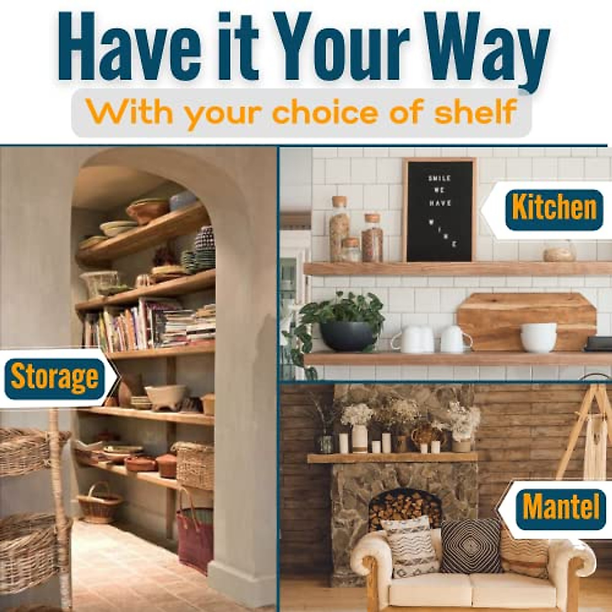 EVALD The Improved Floating Shelf Bracket | Heavy Duty Floating Shelf Hardware | 4X Floating Shelves Brackets ½" Diameter, 8X Premium Screws & 16x Anchors | Floating Mantel Bracket | 8 Inch