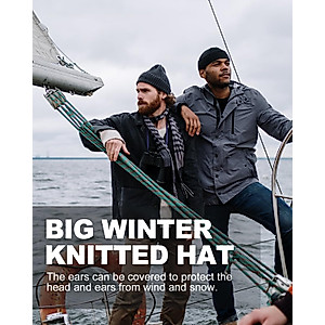 Zylioo XXL Knit Beanie Cap,Oversize Stocking Hats for Big Heads,Cuffed Skull Caps,Large Stretchy Winter Hats Black