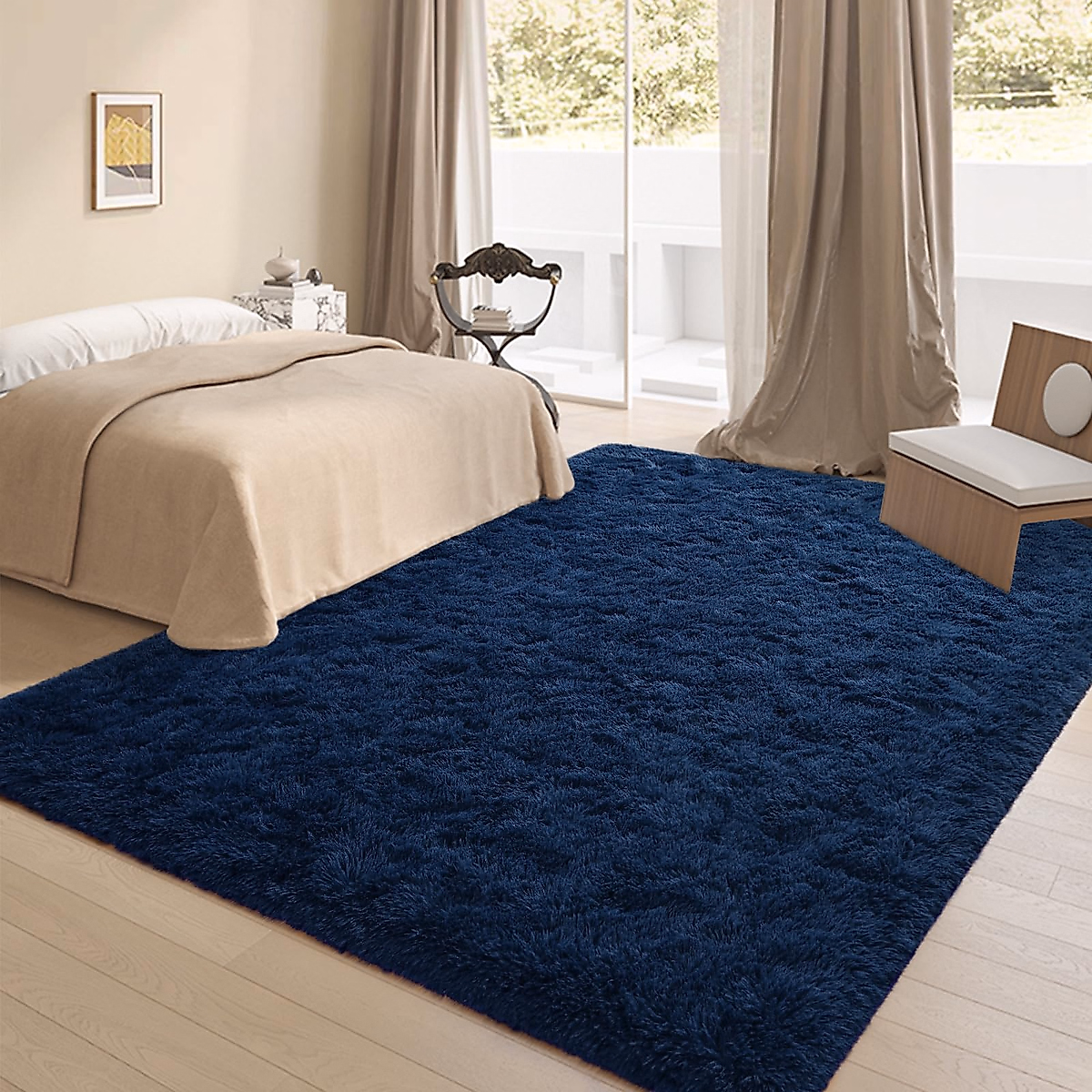 FALARK Super Soft Area Rugs for Bedroom Living Room, 5x7 ft Navy Blue Fluffy Rug Carpets for Girls Kids Room, Shaggy Fuzzy Indoor Modern Plush Rugs for Nursery Dorm Home Decor, Navy Blue