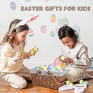 Woodchip Picnic Basket with Double Folding Handles, Natural Hand Woven Basket, Eggs Candy Basket for Easter, Kids Toy Storage Basket, Wedding Flower Girl Baskets for Valentine Day, Birthday, Grey