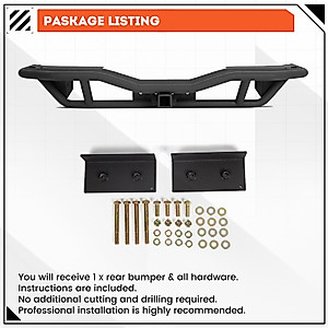 ECOTRIC Tubular Rear Bumper Compatible with 2007-2018 Jeep Wrangler JK W/ 2" Hitch Receiver Steel Rock Crawler Textured Black