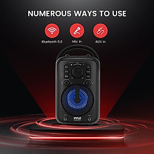 Pyle 4” Wireless BT Streaming Speaker - Portable Audio Speaker, with Two Microphones and Stand to Put Mobile Phone, 5.0 Bluetooth, Big Bass & Clear Sound, MP3, Classic Karaoke SystemP