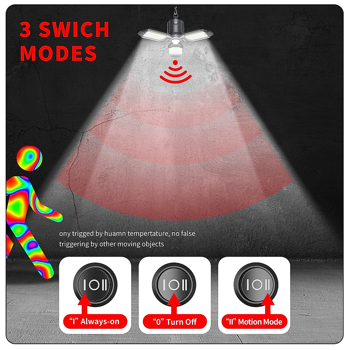 Craftersmark Plug in Garage Light Motion Sensor, 80W 8000LM Motion Sensor Light Indoor, Deformable LED Shop Light, Motion Activated Garage Lights Bulb for Garage, Warehouse, Barn(1 Pack)