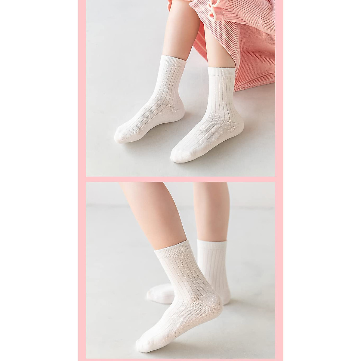 Toptim Unisex Kids Crew Socks Casual Solid Vertical Stripe Sock for Boy Girls (6-9 Years, Candy Colors)