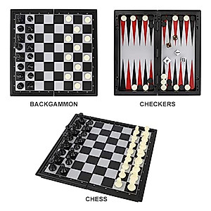 Aomola Travel Chess Set for Kids and Adults 3 in 1 Magnetic Chess Checkers Backgammon Folding Board Games Educational Toys with Storage Bag, 9.8" x 9.8"