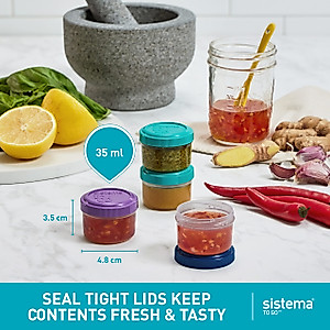 Sistema 4-Piece Salad Dressing and Condiment Containers with Lids for Lunch, Dishwasher Safe, 1.18-Ounce, Multicolor