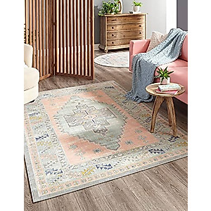 Unique Loom Whitney Collection Southwestern Geometric Area Rug (8' 0 x 10' 0 Rectangular, Powder Pink)
