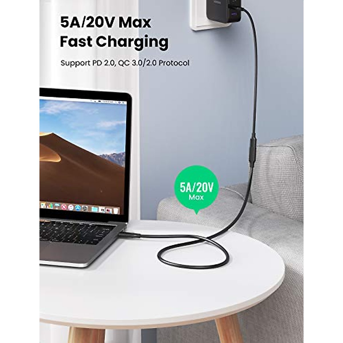 UGREEN USB Type C Extension Cable (10Gbps), USB 3.2 Type C Male to Female Fast Charging, Thunderbolt 3 Compatible with MacBook Pro iPad Pro Dell XPS Surface Switch DJI Mavic Dongle Hub,3FT