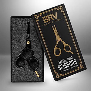 BRV MEN Rounded-Tip Small Trim Scissors for Men 4.2" | High Carbon Stainless Steel | Nose Hair Scissors for Men | Professional Grooming Scissors for Beard, Mustache & Ear Hair - RIGHT HANDED (Black)