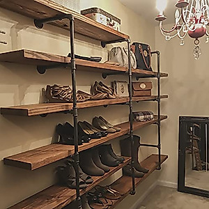 HITOMEN Industrial Iron Pipe Shelves Shelf Brackets Black Vintage Retro Shelving Wall Mounted DIY Open Bookshelf Rustic Farmhouse Pantry Kitchen Storage (3Pcs 4 Tier, 42" Tall 12" Deep, Hardware Only)