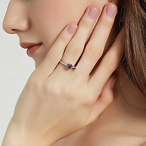 BERRICLE Sterling Silver 3-Stone Purple Round Cubic Zirconia CZ Fashion Anniversary Ring for Women, Rhodium Plated Size 9