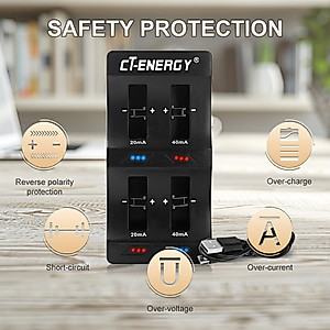 CT-ENERGY Lithium Coin Button Battery Charger for 2450 2032 2025 2016 1632 1620 Rechargeable Lithium-ion Button Batteries