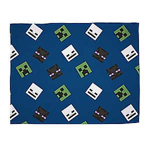Minecraft Official Creeps Fleece Throw | Creeper Design Super Soft Blanket | Perfect for Any Bedroom, 100cm x 150cm Blue