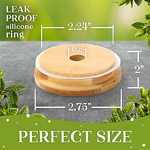 8 Piece Mason Jar lids with straw hole, Bamboo Mason Jar Lids, Bamboo Lids for Beer Can Glass, Mason Jar Drinking Lids With 8 Pcs Bent Glass Straws and 2 Cleaning Brushes, Wooden Mason Jar Lids