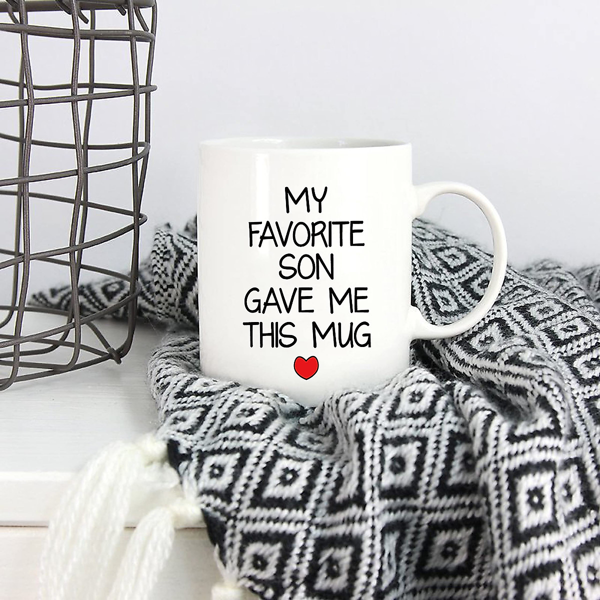 5Aup My Favorite Son Gave Me This Mug Christmas Gifts, Funny Father's Day and Mother's Day Cup from Son - Novelty Birthday Gift for Dad Mom Parents, Men, Women 11 Oz