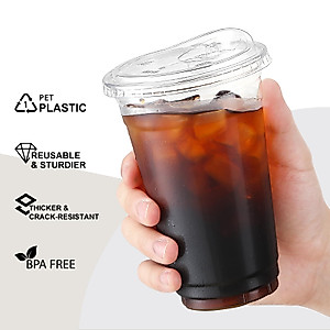 AOZITA 100 Sets, 16 oz Crystal Clear Plastic Cups With Sip Lids, Disposable Cups With Sip Through Lids for Iced Coffee, Smoothie, Milkshake, Cold Drinks