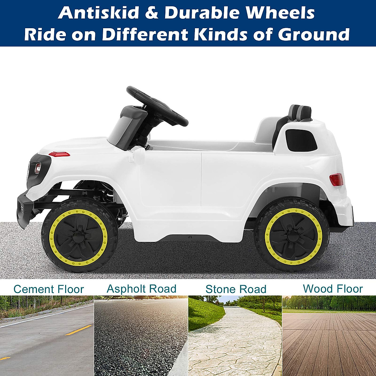 VALUE BOX Electric Remote Control Truck, Kids Toddler Ride On Cars 6V Battery Motorized Vehicles Children's Best Toy Car Safe with 3 Speeds, Music, seat Belts, LED Lights and Realistic Horns (White)