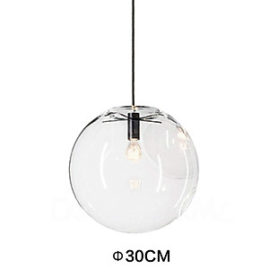 H XD GLOBAL E27 Industrial Clear Glass Globe Shade Pendant Lighting Modern Kitchen LOFT Hanging Light-1 Light (30cm)