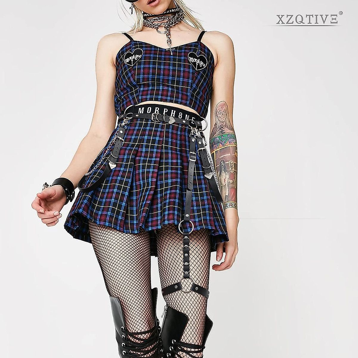 XZQTIVE Punk Waist Chain Belt, Fashion Gothic Rock Skinny Leather Belt Heart Women Steampunk Body Chains Accessories for Dress Skirt Black (A-Waist Chain Belts with Leg Ring)