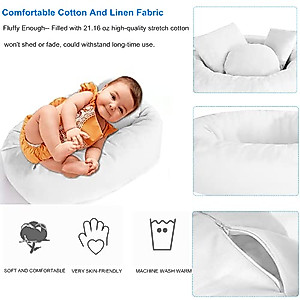 Newborn Photography Props, SPOKKI 5PCS Baby Photoshoot Set with Photo Donut, Pillow and Infant Long Ripple Wrap Props for Boy Girl Princess Twins Birthday Party (A)