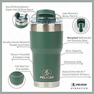 Pelican Hydration Pelican Traveler™ 22 oz Vacuum Insulated Tumbler - Stainless Steel Double Wall Travel with Dual Lid, Powder Coated Insulated Coffee Mug For Hot Cold Drinks, Orchid