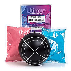 Gender Reveal Black Target Ball | Pink & Blue Kit | Powder 6 Inch Shooting Ball | Gender Reveal Party Ideas | Ultimate Party Supplies