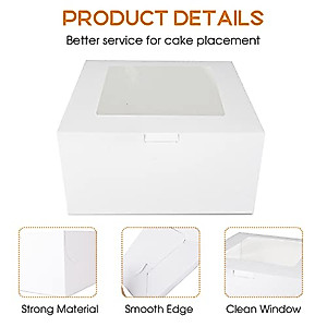 ZENOWICK Cake Boxes Set (50 Pcs, 25 Boxes & 25 Boards) White 10x10x5 Inches Tall Cake Boxes with Window,Boxes with Round Cake Boards for Christmas, Birthday Party, Valentine's Day,Pastries, Cookies