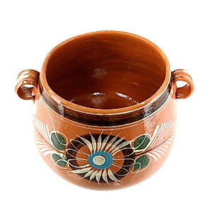 Thaweesuk Shop New Olla De Barro Frijolera w/Lid 3.5 Quarts Canterito Cazuela Traditional Floral of Set