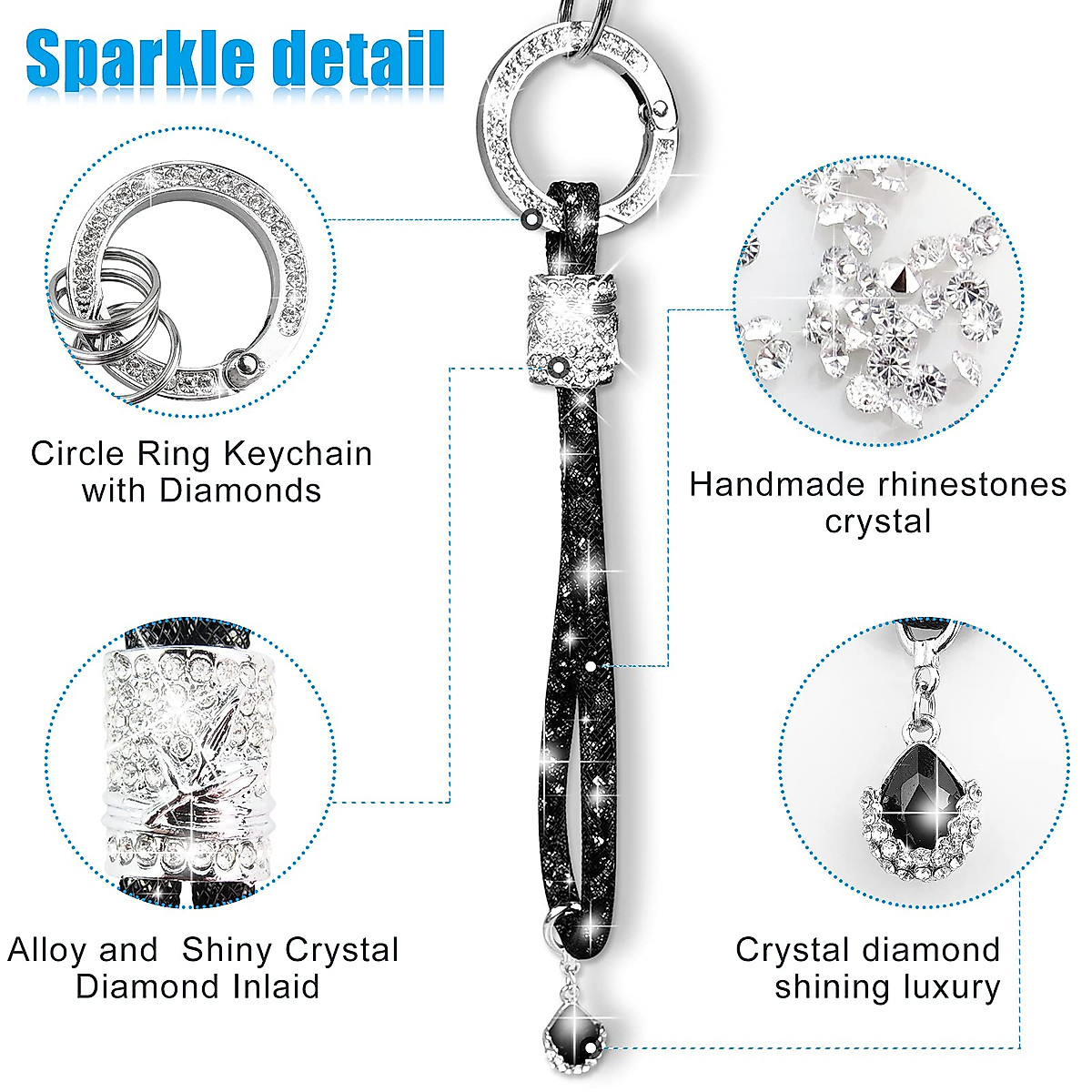 Yiflin Cute Car keychain for Women, Crystal Keychain Accessories，Bling Finger Lanyard for Keys, Car key (Silver, Small)