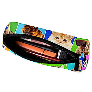Dogs and Cats Portraits Pencil Bag Pen Case Stationary Case Pencil Pouch Desk Organizer Makeup Cosmetic Bag for School Office
