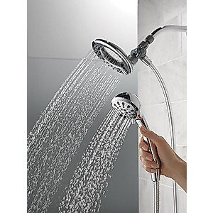 Delta Faucet 4-Setting In2ition 2-in-1 Dual Shower Head with Handheld, Chrome Round Shower Head with Hose, Detachable Shower Head, Hand Held Shower Head, Chrome 75486C