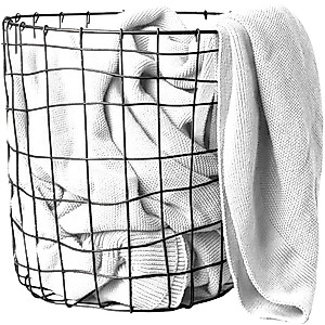 Wire basket for blankets, toys, food, or just for decorating your living room. Storage kids toys. Metal round bin for storage. Large metal basket for organized pantries. (Large, Grey)