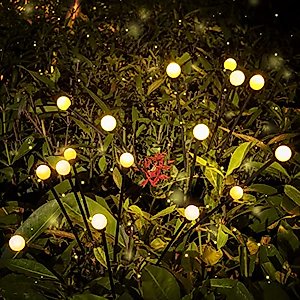 Solar Garden Lights, 6 Led Solar Swaying Light, Sway by Wind, Solar Outdoor Lights,Solar Garden Decorative Lights Yard Patio Pathway Decoration (Warm White, 6 LED Bulbs-2PACK)