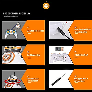 JLHOBBY BB-8 2.4GHz Remote Control Charging Robot Toy - Action Figure with Sound, Intelligent Car for Kids