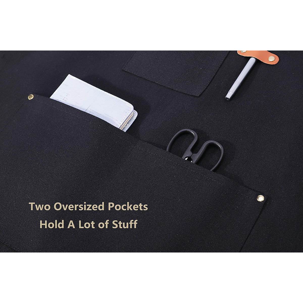 AFUN Chef Aprons for Women Men with Large Pockets, Cotton Canvas Cross Back Water Repellent Work Apron, Size M to XXL (Black)