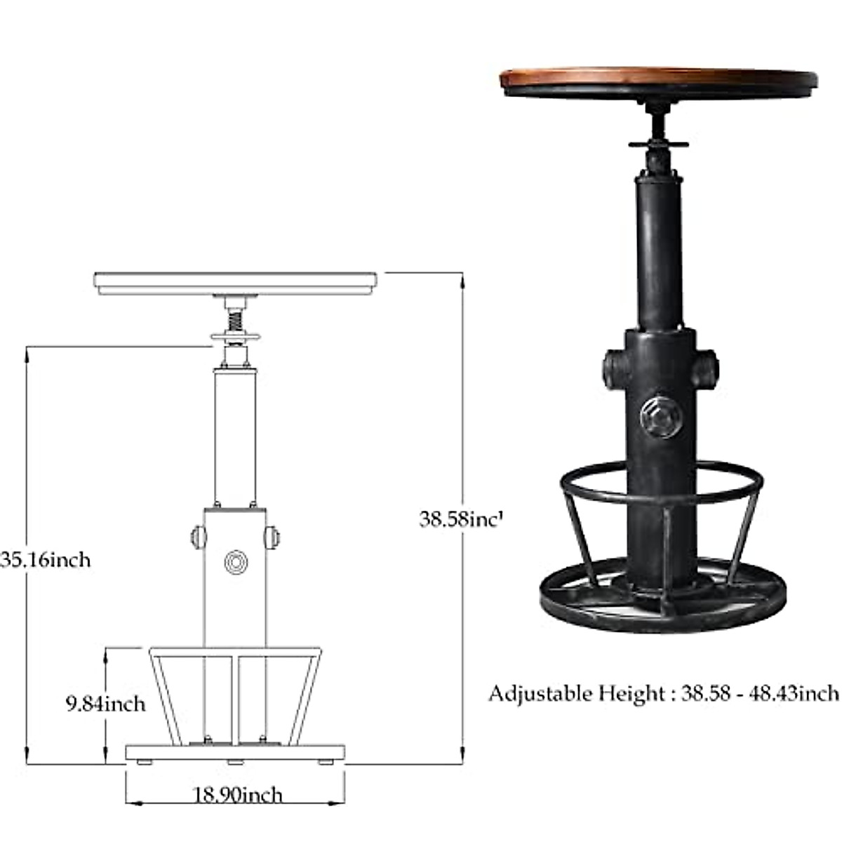Topower Industrial Bar Table 38.58-48.43" Adjustable Pub Table Kitchen Dining Coffee Bistro Table Silver