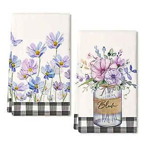 GEEORY Spring Kitchen Towels for Spring Decor Flower Vase Dish Towels 18x26 Inch Ultra Absorbent Bar Drying Cloth Bloom Sign Hand Towel for Kitchen Bathroom Party Home Decorations Set of 2