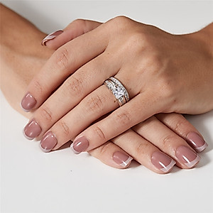 MABELLA 925 Sterling Silver Cubic Zirconia Princess Cut Women's Wedding Engagement Bridal Ring Set Size 6